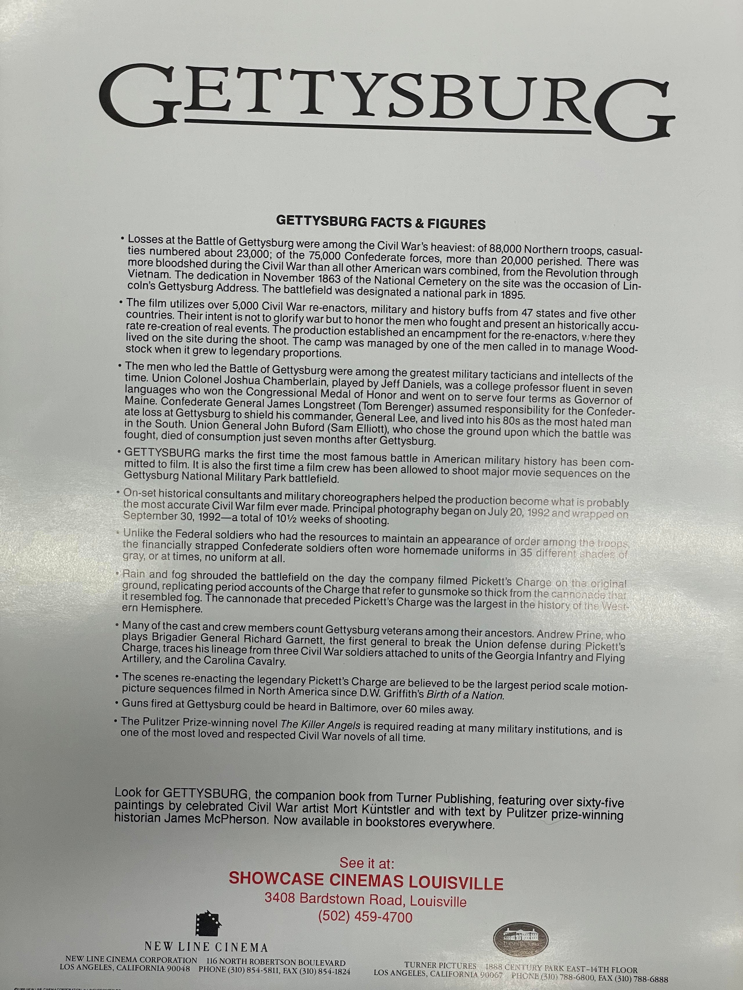 Original Fact Sheet for the Gettysburg Film Premiere | Adams County ...